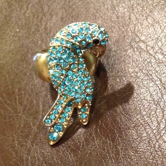 Jewelry | Vintage Blue Rhinestone Parrot Cocktail Ring Gold Tone | Poshmark